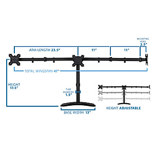 Mount-It! Triple Monitor Stand | 3 Monitor Stand Fits 19 20 21 22 23 24 Inch Computer Screens | Free Standing Base | Three Heavy Duty Full Motion Adjustable Arms | VESA Compatible