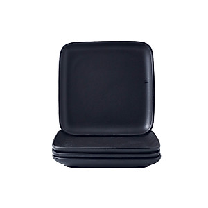 Bruntmor 8" Ceramic Appetizer Plates | Serving Platter | Set of 4, Square Black Simple Modern Ceramic Salad/Dessert Plates | Christmas Dinner Plates Set | Christmas Dinnerware or Thanksgiving