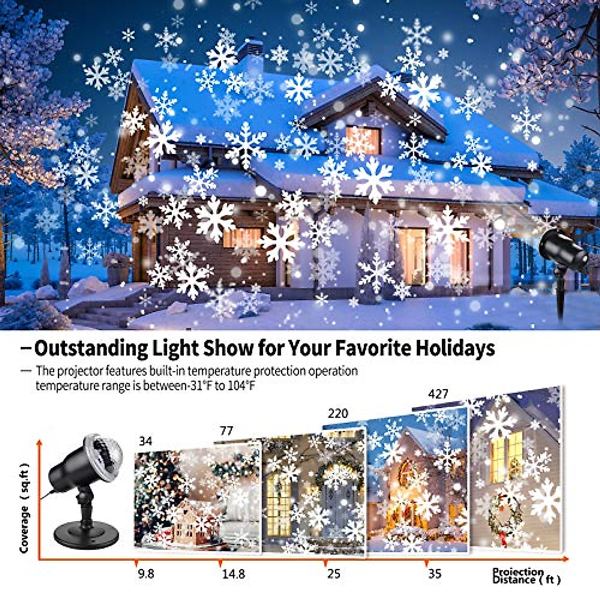 Christmas Projector Light Outdoor, Snowflake Projector Lights Indoor, Holiday Lights with Remote Control, Waterproof LED Snowfall Projection Lamp for Christmas Theme Party, Patio, Garden Decoration