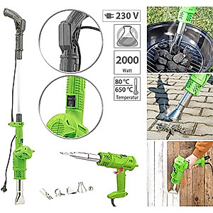 QCLUEU 3 in 1 Electric Weed Burner, Electric Thermal Weeding Stick, BBQ Igniter, Heat Gun, Up to 650℃, Garden Weeder Tool, with 5 Nozzles, 2000W (Color : Green)
