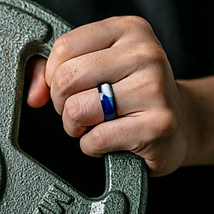 ThunderFit Silicone Wedding Ring for Men - Rubber Engagement Band - Width 8.0mm Thickness 2.0mm (Blue Camo, 10-10.5 (20.20mm)