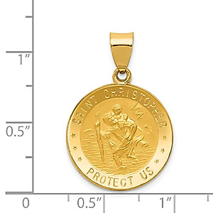 Solid 14k Yellow Gold Polished and Satin St. Christopher Medal Pendant (21mm Height x 19mm Width)
