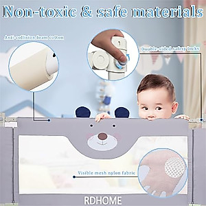 RDHOME 59" Bed Rails for Toddlers Safety Baby Bed Guard, Vertical Lifting Bed Guardrail for Kids, Collapsible Double Lock Bedrail Fits Queen Size Bed (1 Piece)