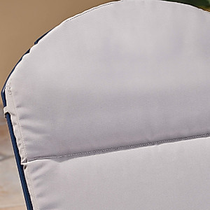 Christopher Knight Home 304628 Ocean Outdoor Acacia Wood Folding Adirondack Chairs with Cushions (Set of 2), Navy Blue and Gray