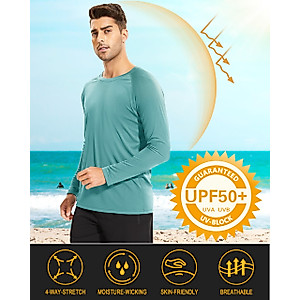 Hiking Shirts for Men Long Sleeve Running Shirts Quick Dry Shirts for Men Baselayer Shirt Men Performance Sun Tshirt Rash Guard for Men Beach Shirts Grey Green