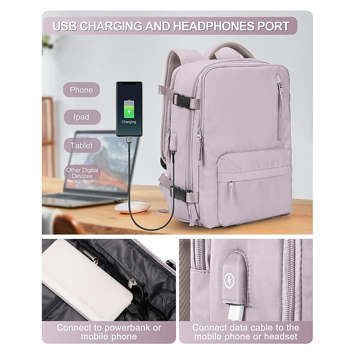 VGCUB Large Travel Backpack Bag for Women Men,Carry on Backpack,17 Inch Laptop Business Work Waterproof Backpack with Laptop Compartment,Person Item Flight Approved,Mochila de Viaje,Pink