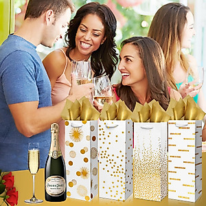 Carnation Wine Bags, 12Pack Wine Gift Bag with Tissue, Gold Foil Wine Gift Bags for Wine Bottles Gifts, for Birthday, Baby Shower, Wedding, Christmas, Engagement, Thanksgiving, (14Inch, Gold)