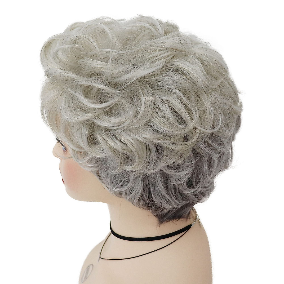 GNIMEGIL Short Grey Wig for White Women Silver Gray Curly Hair Wig Old Lady Costume Wig Grandma Wig Elderly Synthetic Wigs Mommy Granny Cosplay Wig