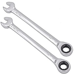 KINJOEK 2 PCS 10mm 12PT Ratchet Wrench, Metric Ratcheting Wrench Set with 5° Movement and 72 Teeth for Projects with Tight Space