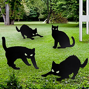 Black Cat Silhouette Halloween Yard Signs Stakes Outdoor Decorations - 3PCS Black Cat Lawn Decorations Signs for Garden Yard Scary Halloween Witch Decorations Outside (Black Cat)