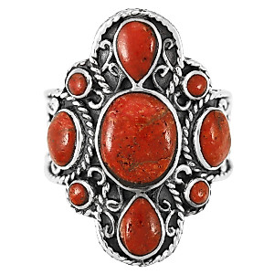 Turquoise Network Coral Ring Sterling Silver 925 Genuine Gemstones Size 6 to 11 (9)