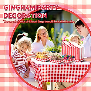 200 Pieces 2 lb Gingham Party Paper Food Trays Red Checkered Party Supplies Nacho Food Tray Snack Candy Holder Trays Disposable Serving Trays for Carnival Gingham Party Decorations Food Holder Trays