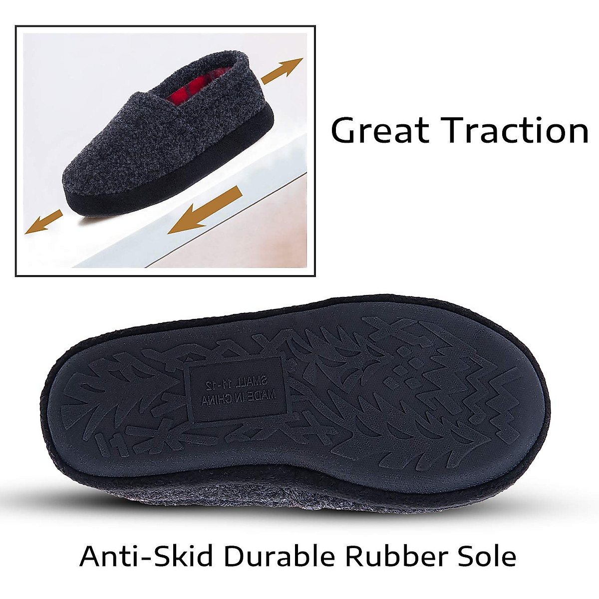 festooning Boys Comfy Spring Winter Warm House Bedroom Slippers with Memory Foam Indoor Non-Slip Sole for Toddler Little Big Kid Grey Size 11-12 M US