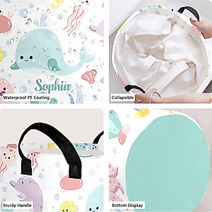 Personalized Laundry Basket Hamper,Cute Ocean Animal,Collapsible Storage Baskets with Handles for Kids Room,Clothes, Nursery Decor