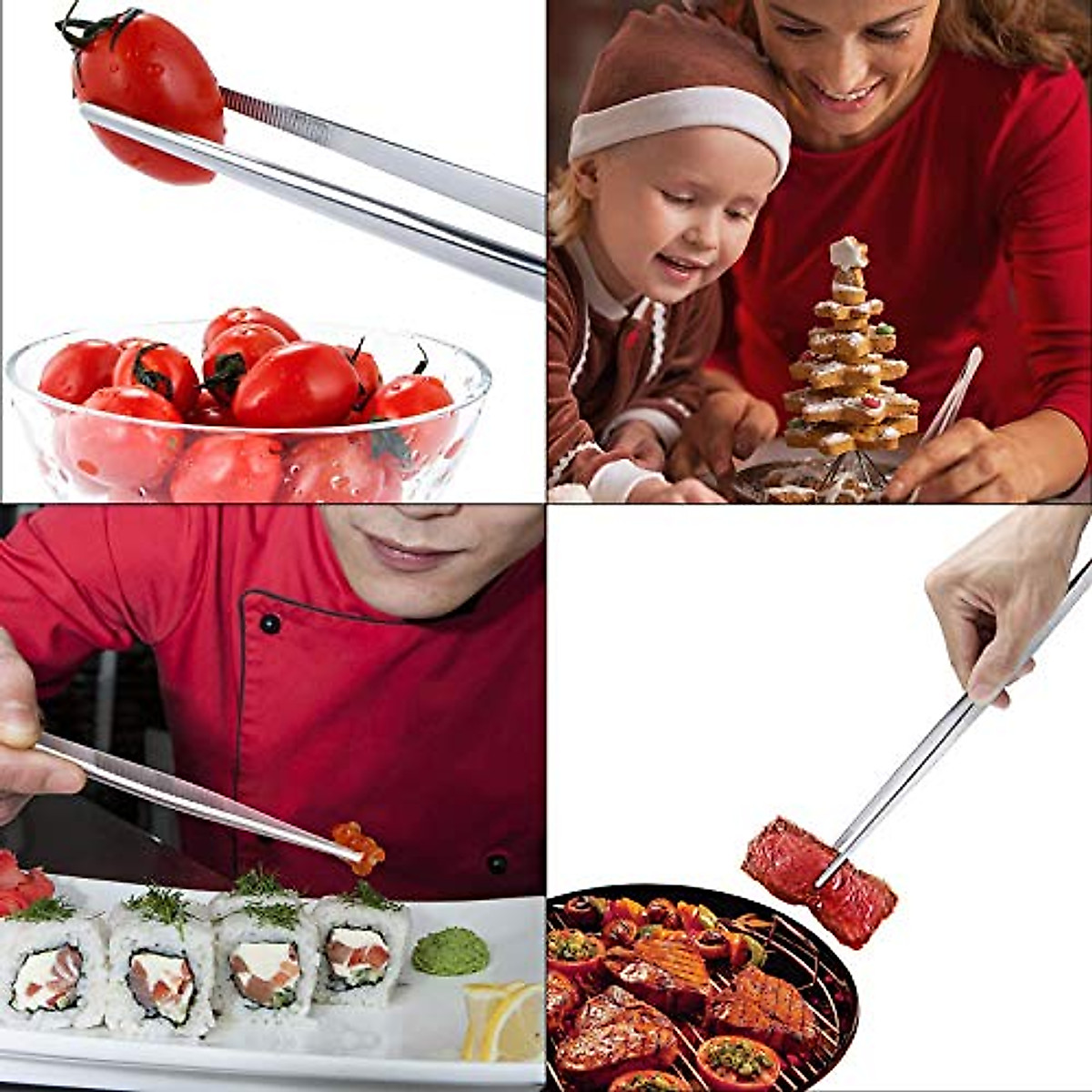 Miupoo Long Handle Stainless Steel Paint Straight and Curved Tweezers Nippers,Extra Long Precision Craft Tweezers Set with Serrated Tips,Silver,2 pieces,9.8Inches