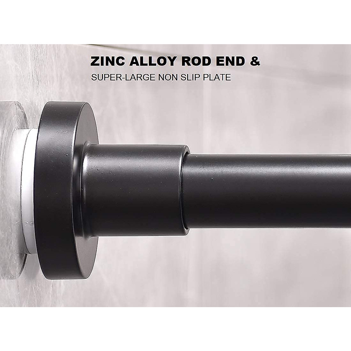 BRIOFOX Shower Curtain Rod 43-73 Inches Matte Black, Never Rust and Non-Fall Down Spring Tension Rod, Stainless Steel