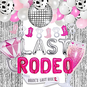 Nashville Cowgirl Last Rodeo Bachelorette Party Bridal Shower Backdrop Decorations,Hot Pink Last Hoedown Garland,Fushia Western Wedding Balloons Arch, Last Ride Let's Go Girl Disco Silver Foil Curtain