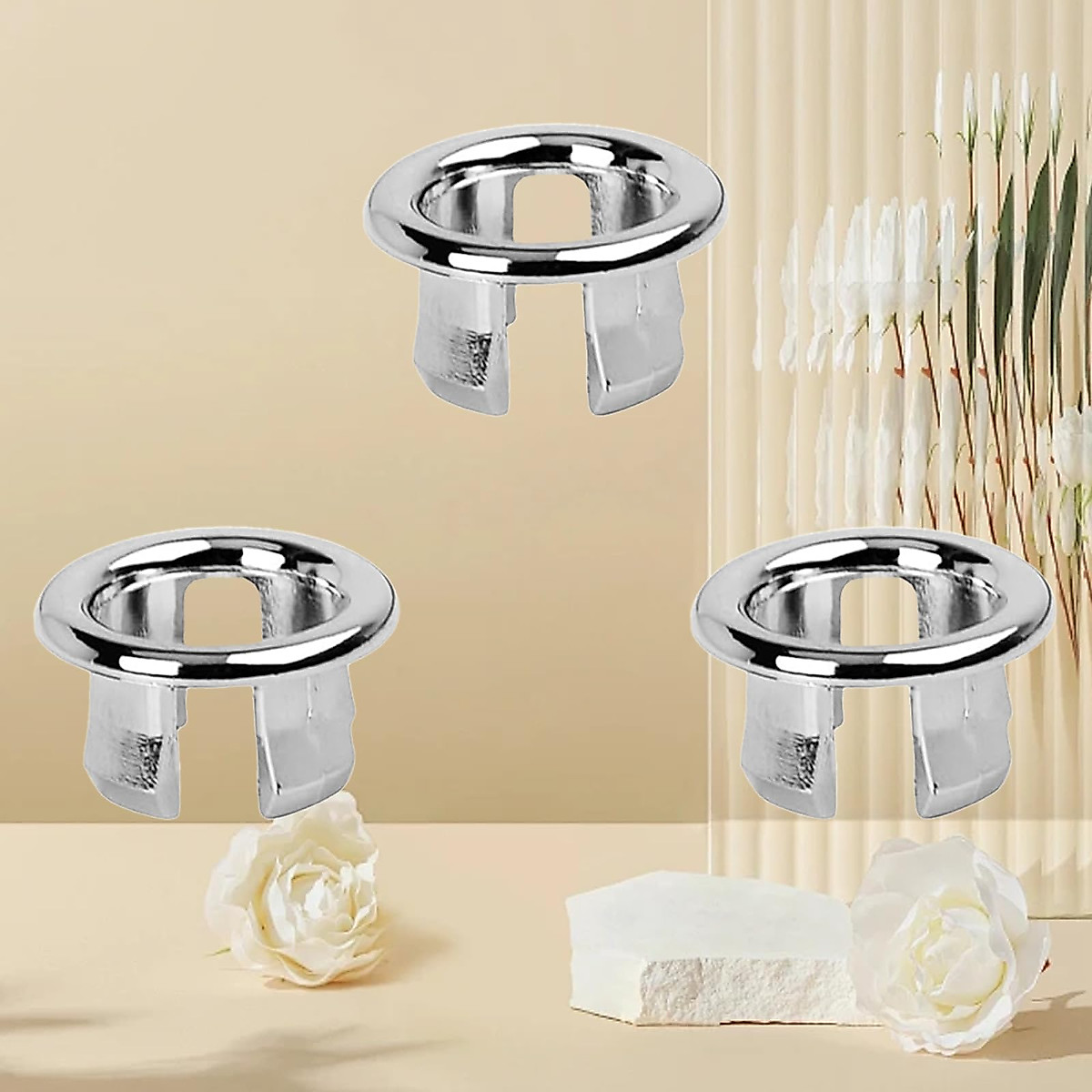 Alovexiong 6 Pack Bathroom Basin Sink Round Hole Trim Chrome Overflow Cover Rings Hole Insert in Cap Hollow Ring Triangle for Hole Diameter Replacement Ceramic Pots for Home,Sink,Bathroom,Kitchen