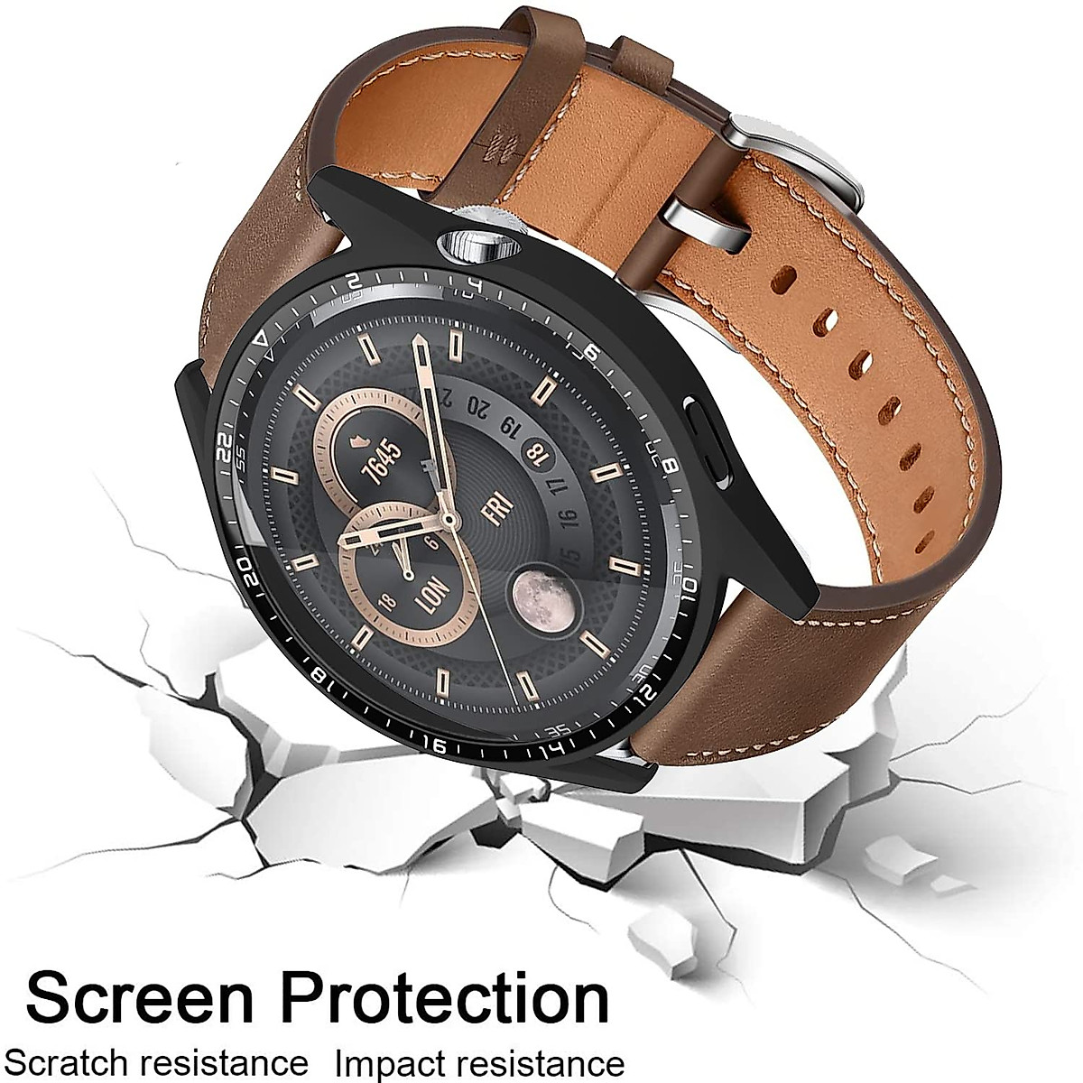 Acadeny [2-Pack] Case with Tempered Glass Screen Protector Compatible for Huawei Watch GT3 46mm, 9H Hardness 360° All-Round Protective Ultra Thin Protective PC Case Cover for - Black Black, 2black