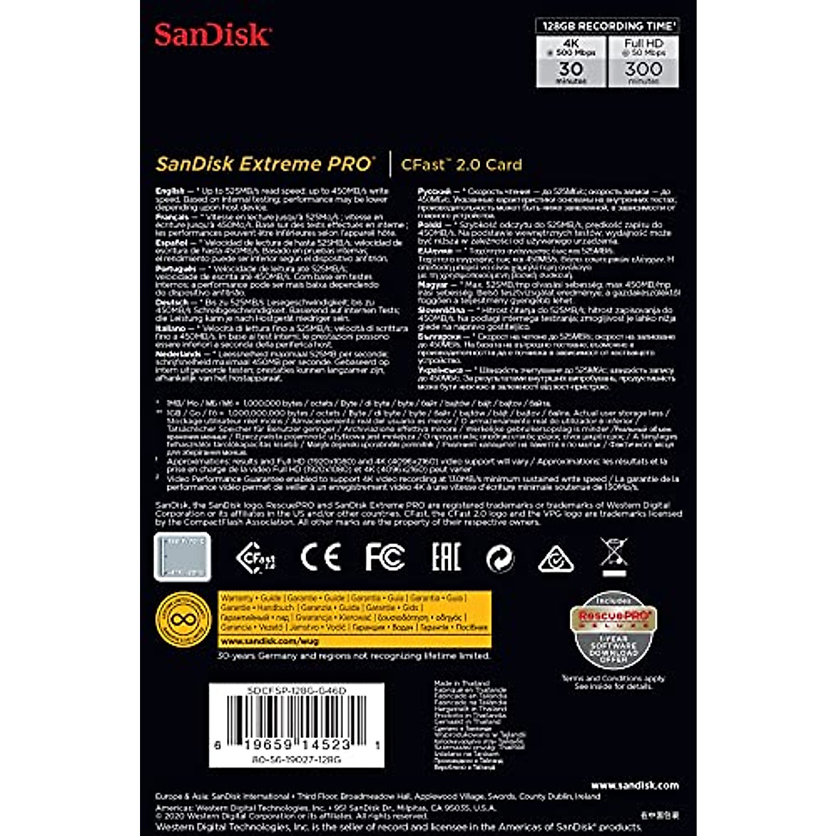 SanDisk 128GB Extreme PRO CFast 2.0 Memory Card - SDCFSP-128G-G46D