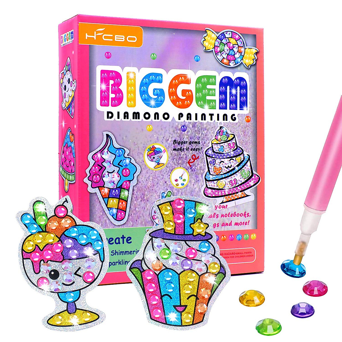 HFCBO Gem Diamond Painting Kits for Kids-Arts and Crafts for Girls & Boys Ages 6-8 8-10 10-12-Make Your Own Stickers and Suncatchers((Sweets)