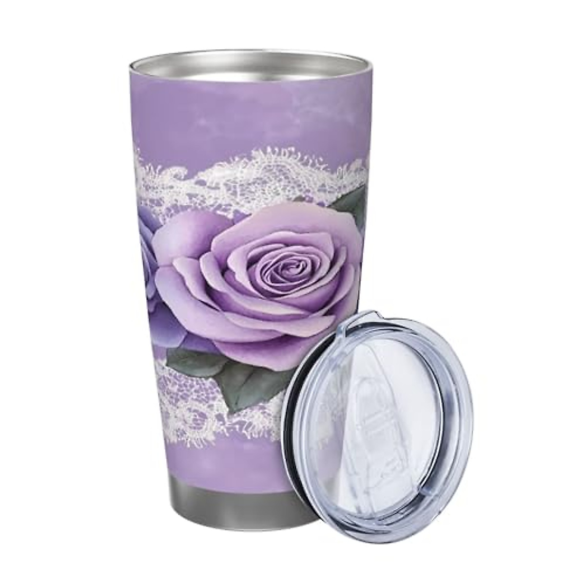 AYCZN Rose Lace 20 OZ Tumbler Stainless Steel Travel Coffee Mug, Lavender Insulated Water Bottle with Lid and 2 StrawsLeakproof Thermal Cup