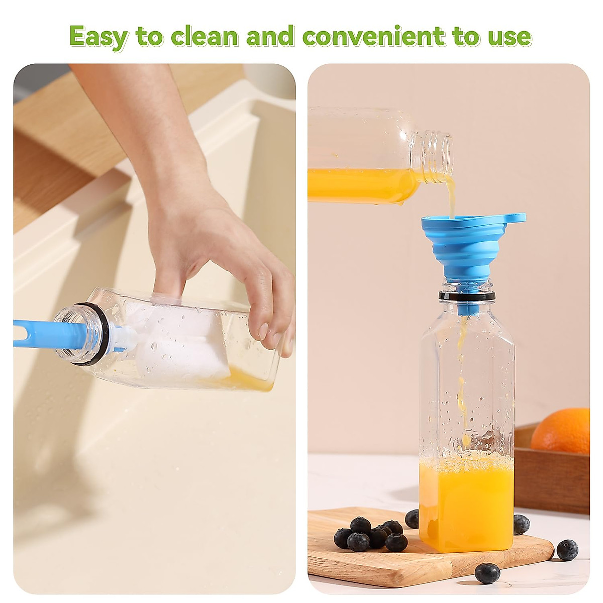 Party Club of America 21pcs 16oz Square Empty Reusable Juice Bottles With Caps,Label, Funnel, And Brush Drink Containers For Juicing Milkshake And Other Beverages