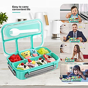 Amathley Lunch Box Kids,Bento Box Adult Lunch Box,Lunch Containers for Adults/Kids/Toddler,1300ML-4 Compartment Bento Lunch Box,Microwave & Dishwasher & Freezer Safe,BPA Free (Green)