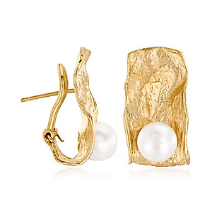 Ross-Simons Italian 7.5-8mm Cultured Pearl Sculptural Earrings in 18kt Gold Over Sterling
