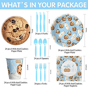 Xigejob Milk and Cookies Birthday Party Supplies - Milk and Cookies Party Decorations Tableware, Paper Plate, Cup, Napkin, Cutlery, Chocolate Chip Cookies and Milk Baby Shower Decorations | Serve 24