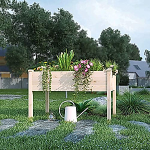 BIRASIL Outdoor Raised Garden Bed, Wood Planter Box for Vegetable Flower, Elevated Reinforced Large Garden Planters Boxes for Backyard Patio Gardening Balcony (48.5”L, Natural Wood)