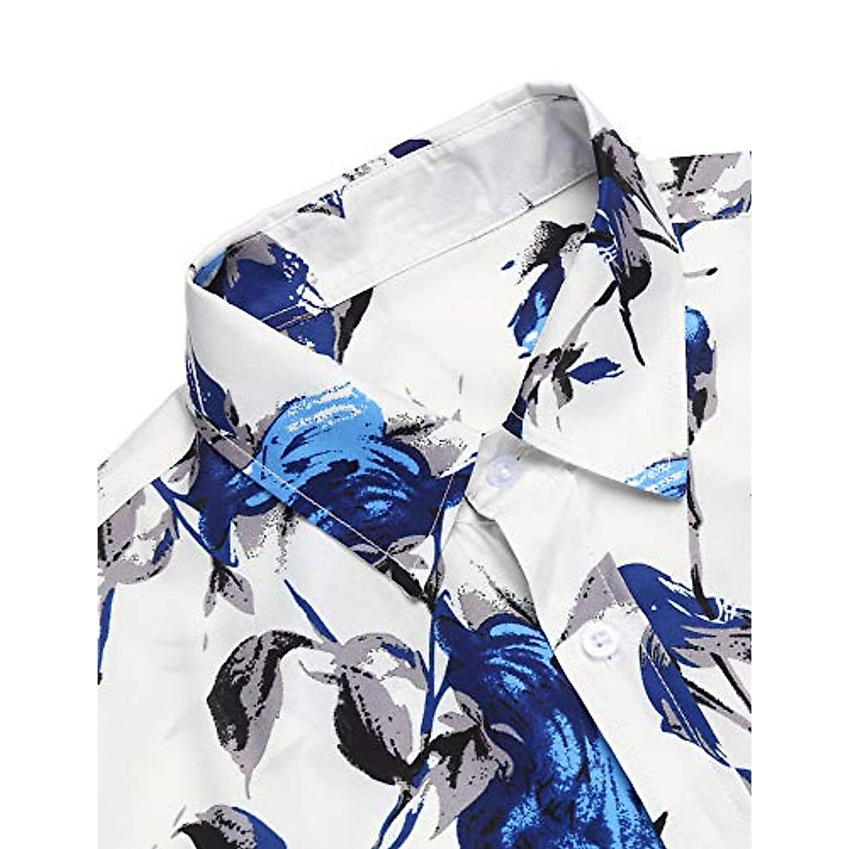 COOFANDY Men's Long Sleeve Dress Shirt - Casual Button Down (White & Blue, Large)