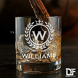 Personalized Whiskey Glass, Engraved Monogram Rocks Cocktail Glass, 10.25 oz Custom Bourbon Gift For Men