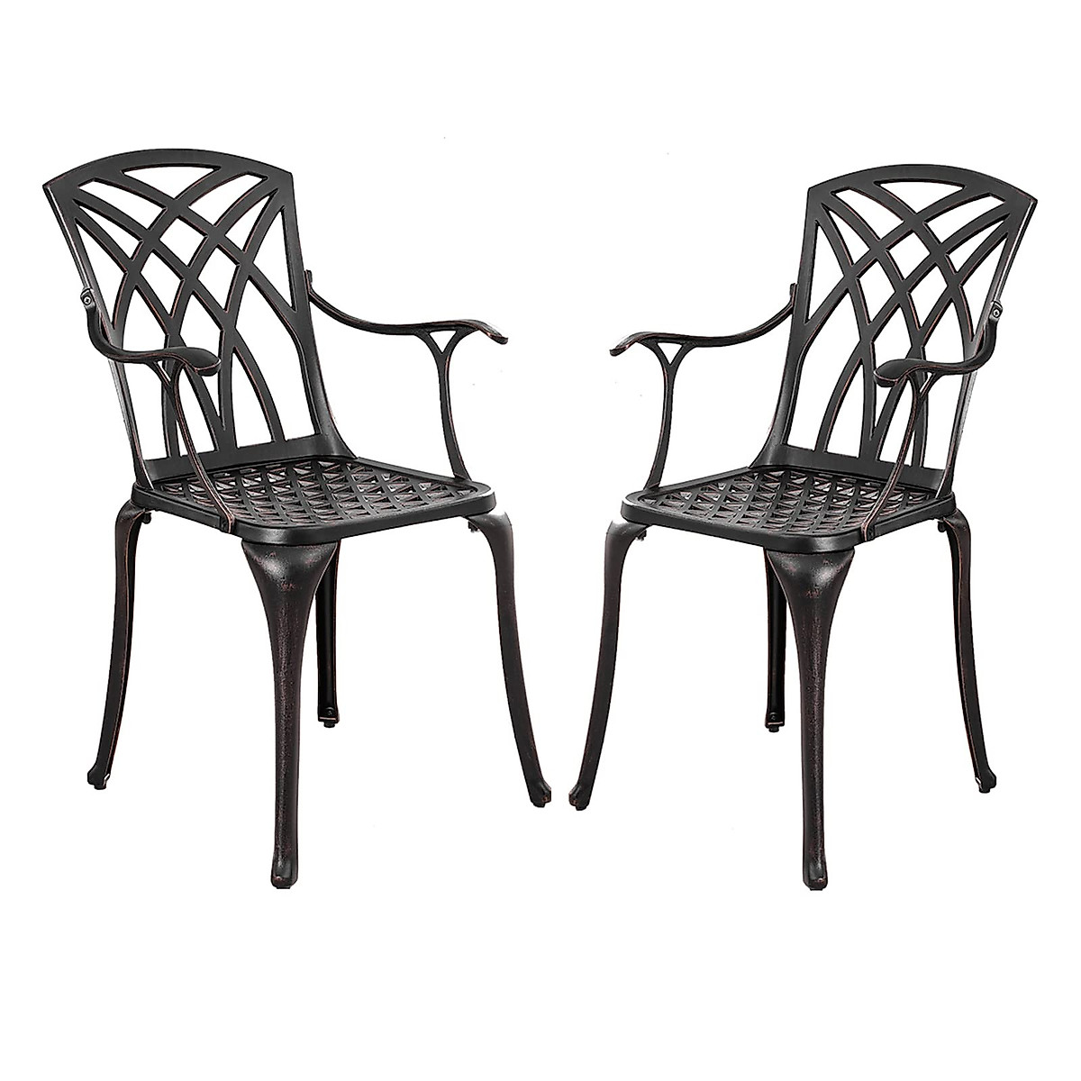Withniture Outdoor Patio Chairs Set of 2,Outdoor Dining Chairs with Arms,Cast Aluminum Patio Chairs,All Weather Bistro Chair for Front Porch Set,Lawn,Garden,Backyard(Bronze)