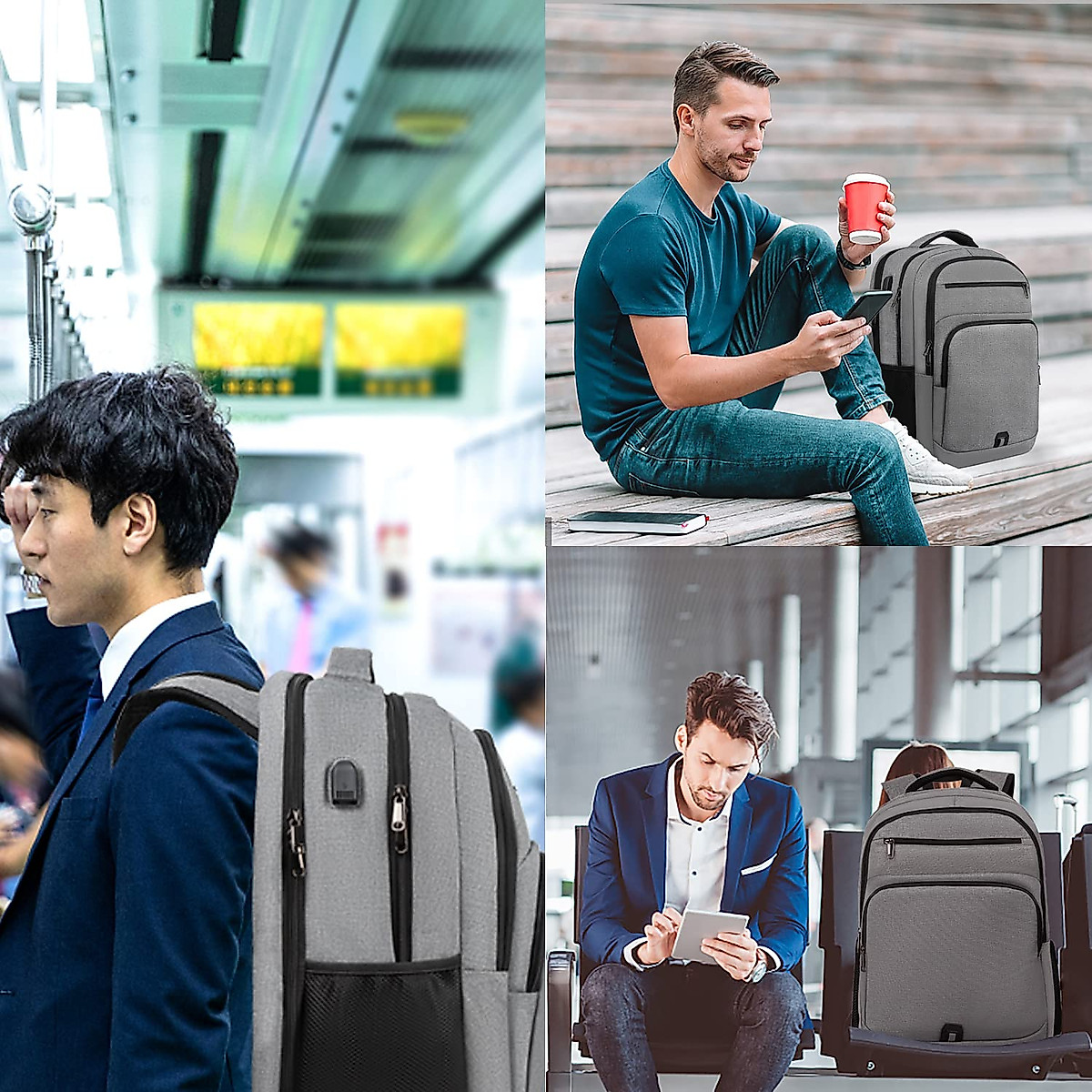 42L Extra Large Backpack, Anti Theft TSA Flight Approved Laptop Backpack for Men Women, 17.3 Inch Business Computer Backpack with USB Port, Water Resistant Teacher Nurse Travel Weekender Daypack, Grey