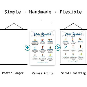 CHDITB Laundry & Stain Removal Theme Art Print Wash Room Magnetic Natural Black Wood Hanger Frame Poster, Canvas Unique Symbols Be The Change Painting 28X45cm Wall Hanging Regular Sign For Toilet Decor