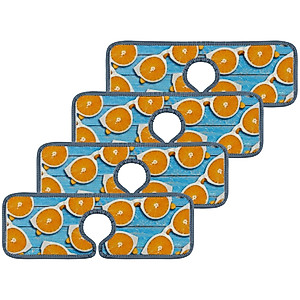 Kitchen Faucet Absorbent Mat 4 Pieces Fruit Orange Sunglasses Faucet Sink Splash Guard Bathroom Counter and RV,Faucet Counter Sink Water Stains Preventer