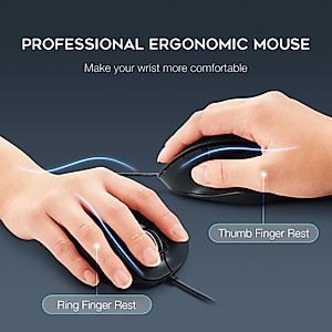 ELECOM USB Wired Mouse, Corded Mouse with Quiet, Silent Click, Ergonomic Design, 5 Button, for Windows and Mac, Large Size (M-XGL10UBSBK-US)