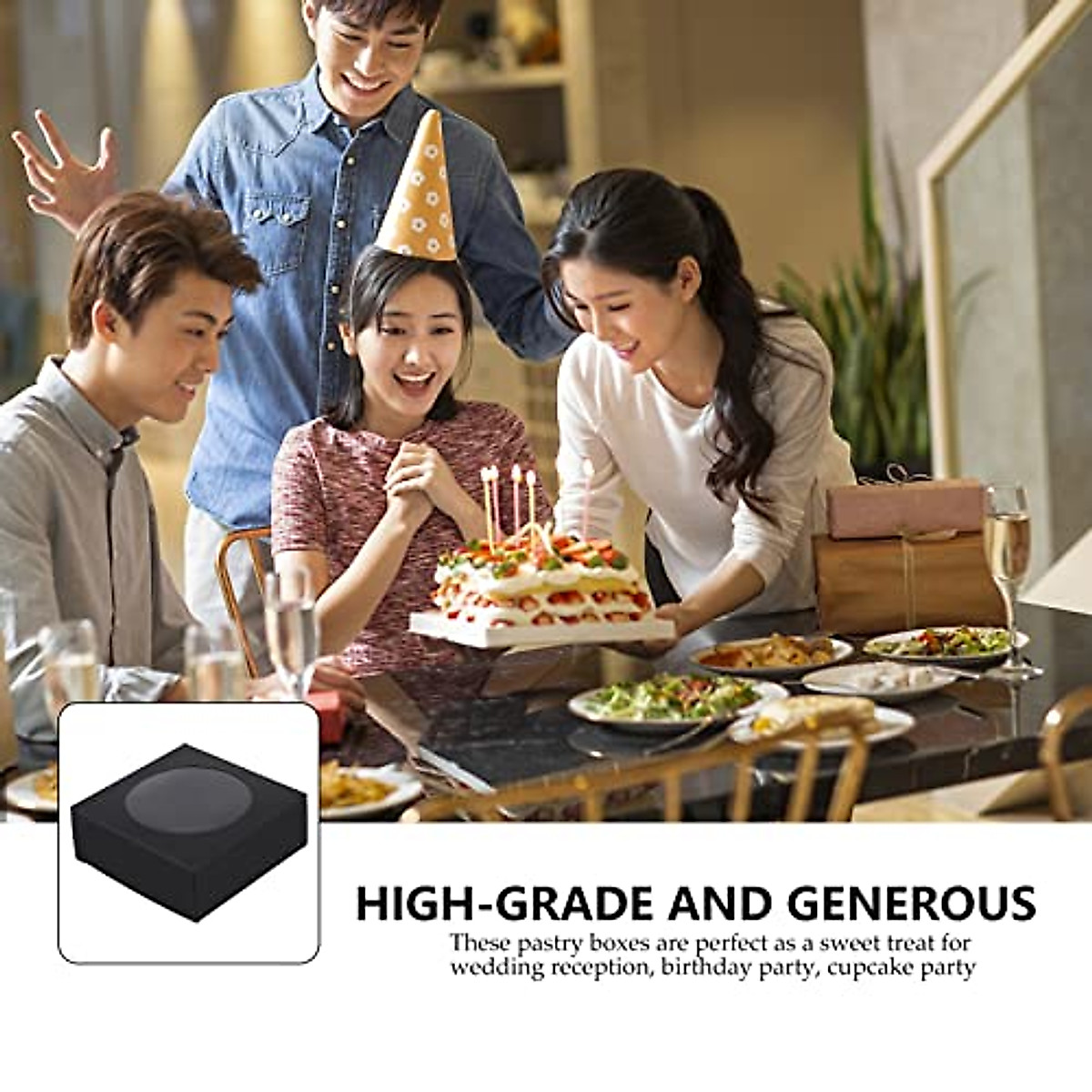 VILLCASE Cake Wrapping Individual Pastry Boxes, Kraft Paper Mini Box with Clear Window, 25pcs Bakery Food Container for Muffins, Treats, Mini Pies (Black, 3.14X3.14X1.18inch)