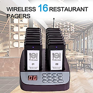 AGJ Restaurant Pager System 16 Pagers Beeper Buzzer System Guest Customer Queue Pagers for Food Truck Church Nursery Clinic Coffee Shop with Buzzer Vibration Flash