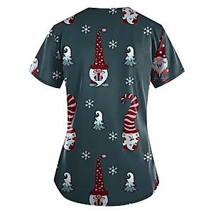 Christmas Mock Wrap Scrubs for Women Soft Tops Stretch Print Tshirts Stretch Nurse Uniforms Scrub Shirts for Women(4-Dark Green,XX-Large)