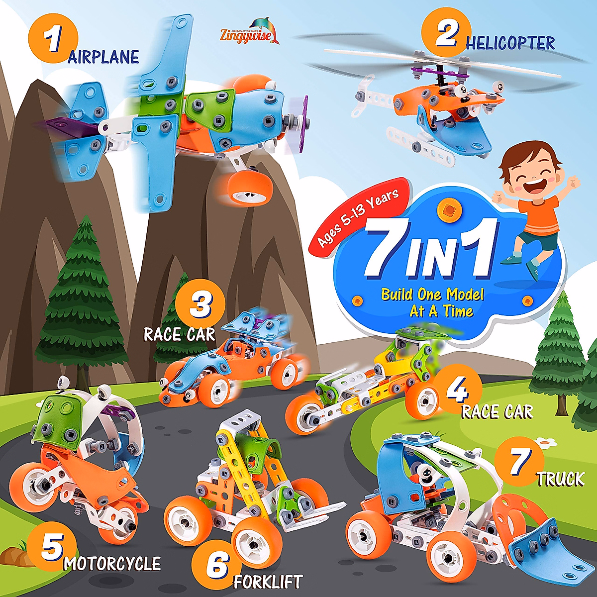 STEM Building Toy for 7-12 Years Old Boys 7-in-1 Models Kids Love to Build and Play 171Pcs Construction Set with Engineering Activity Kit Educational Toys for kids 5-7 Best Birhday Gift Toy for Kid