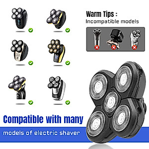 Shaver Blade Heads, 5 Heads Beard Cutter Replacement Blade Electric Razor Shaver Head Easy Install for Head and Face (Black)