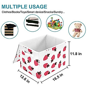 CaTaKu Graphic Red Strawberry Storage Bins with Lids and Handles, Fabric Large Storage Container Cube Basket with Lid Decorative Storage Boxes for Organizing Clothes