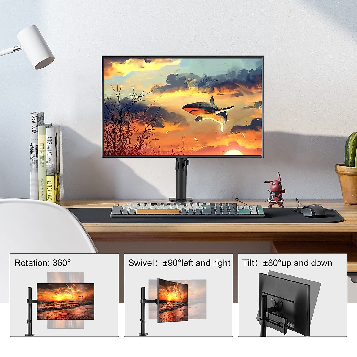 Bracwiser Monitor Mount Single Fully Adjustable Arm Fits One Screen 13-32 inch 22lbs for Monitor Computer Screen 13 15 17 19 20 22 23 24 26 27 30 32 inch VESA 75 100 (MD7421)