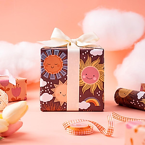 RUSPEPA Reversible Wrapping Paper Roll - Mini Roll - Sun and Flower Pattern Great for Baby Shower, Birthday, Party - 17 Inches X 32.8 Feet