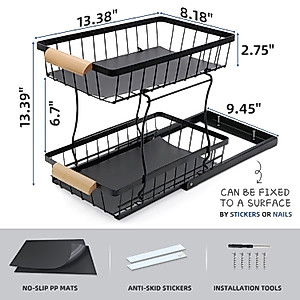 HTOH 2 Tier Under Sink Organizer with Sliding Storage Drawer, Pull Out Cabinet Organizer, Multi-purpose Slide-Out Storgae Basket with Handles for Kitchen, Bathroom
