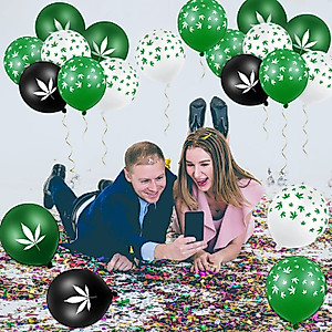 48 Pieces Weed Balloons Pot Leaf Balloons Weed Decor Leaf Print Balloons Themed Gifts for Hawaii Style Tropical Party Supplies Decorations