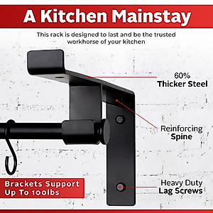 Mildenhall Hanging Pot Rack 3-in-1 Size Options - Wall Mount Cookware Organizer Rack - Sturdy Steel Construction - Farmhouse Style Kitchen Storage For Pots, Pans, Utensils (Board Not Included)