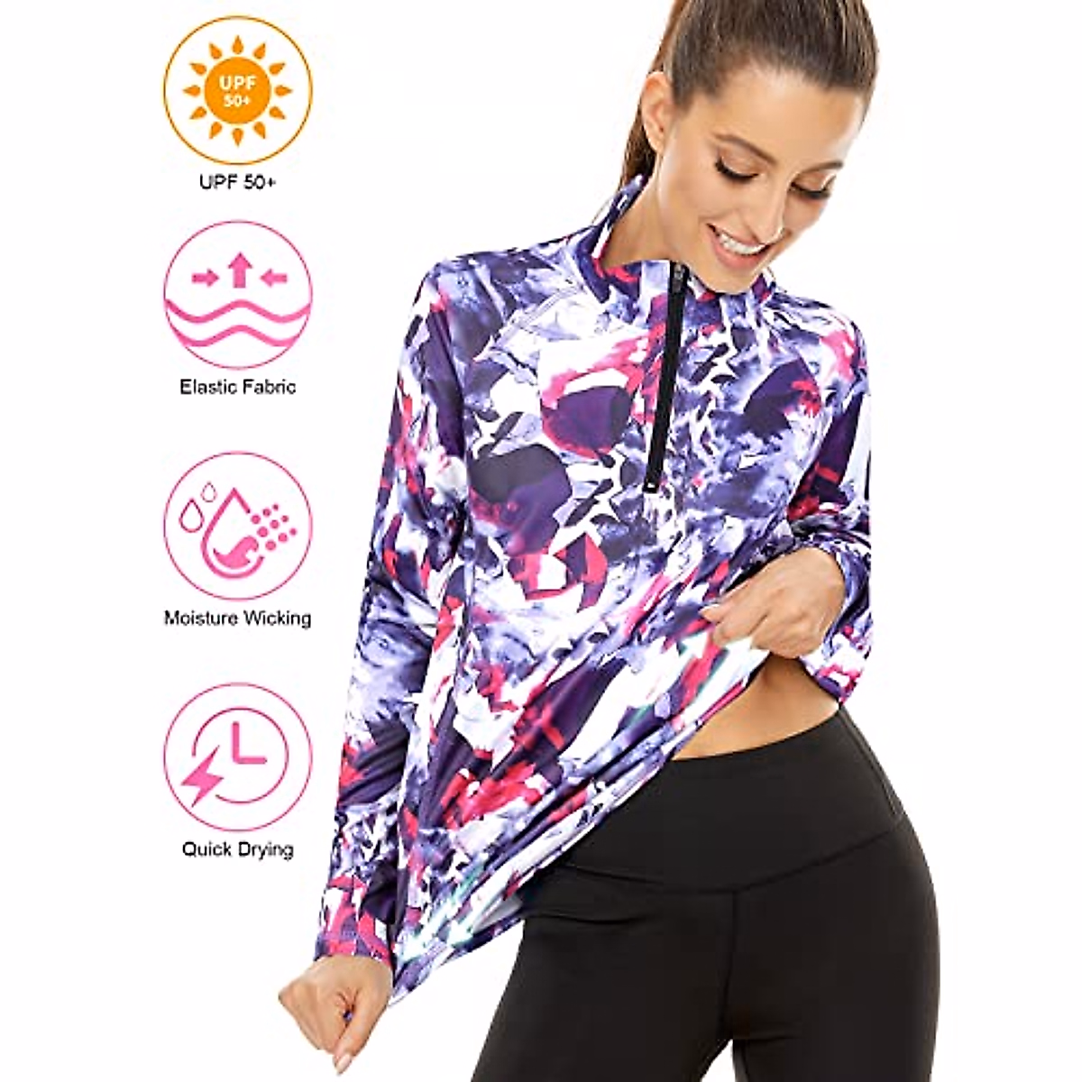 LURANEE UPF 50 Long Sleeve Women,Activewear Plus Size Dry Fit Athletic Tops Relaxed 1/4 Zip Pilates Running Pullover Gym Hiking Jacket Outfits Tops for Leggings Tie Dye XX-Large